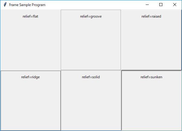 【python Guiサンプル】tkinter Ttkframeにreliefを指定して境界線を表示してみる エンジニアになりたいブログ