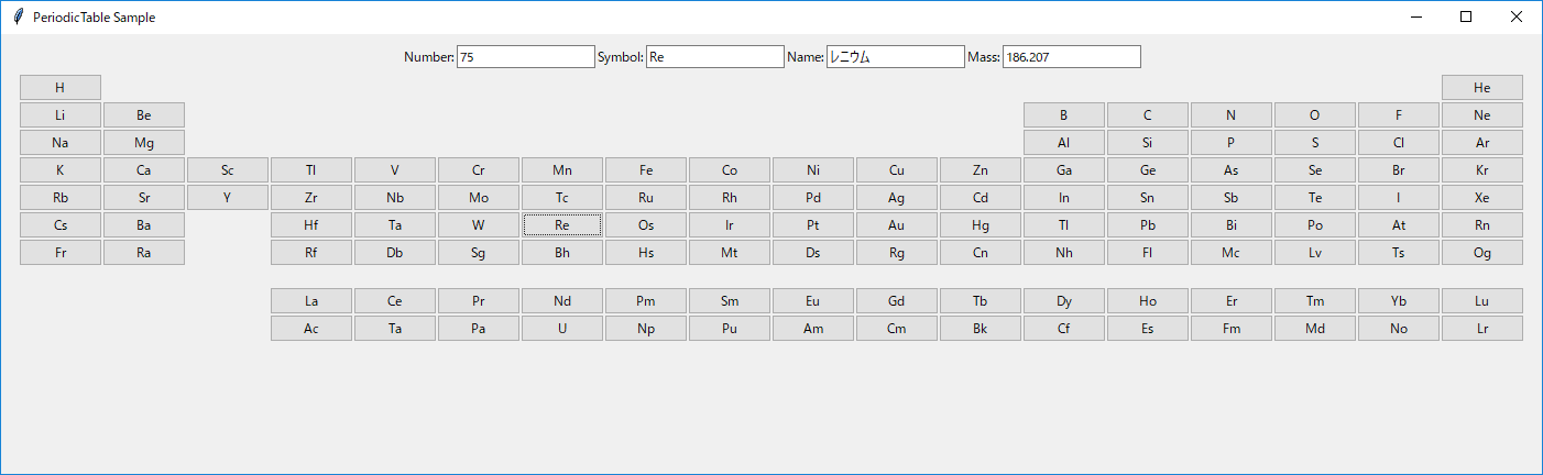 【Python GUI tkinterサンプル】Tkinterを使って周期表を作成してみよう！ | エンジニアになりたいブログ